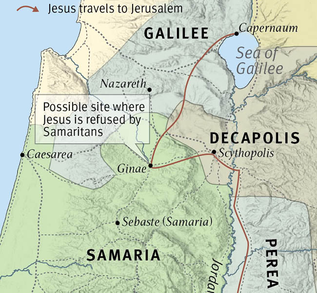 Jesus' Travels to Jerusalem - ESV Global Study Bible Image