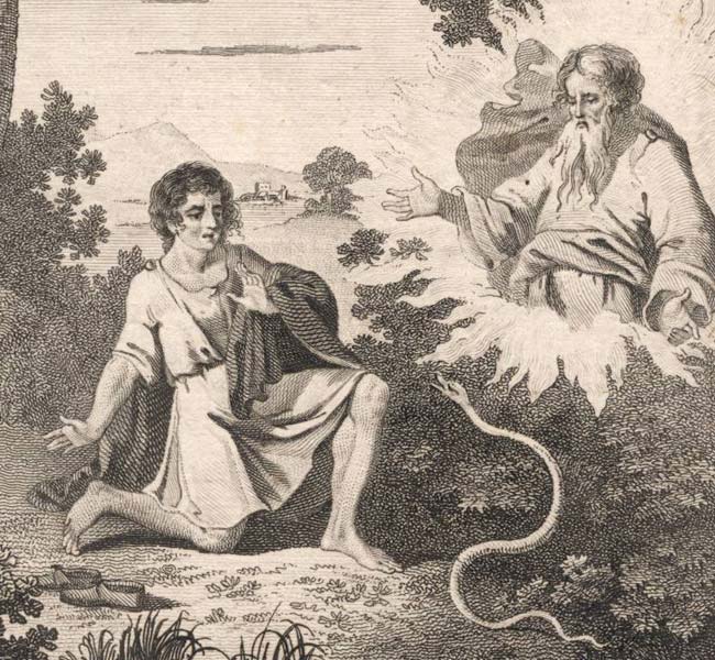 Moses at the Burning Bush, Casting His Rod on the Ground, It Becomes a ...