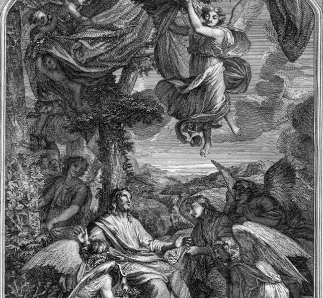 Angels Minister to Jesus (engraving) - Classic BLB Images Image