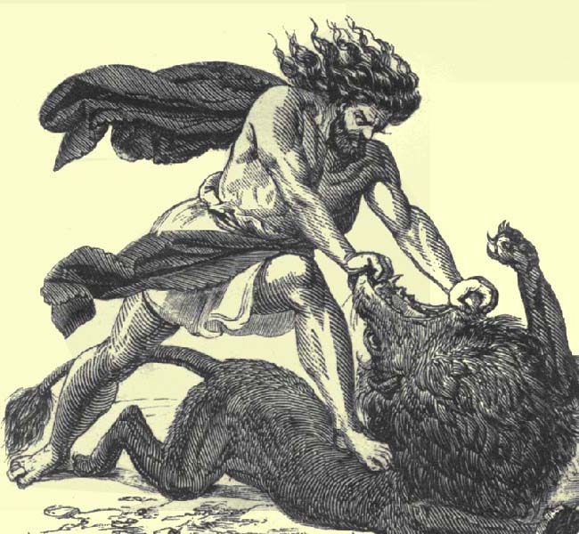 Samson Killing the Lion (engraving) - Classic BLB Images Image